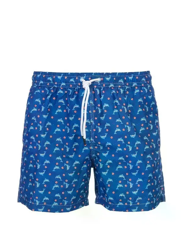 Fedeli Dolphin-print Swim Shorts - Blue