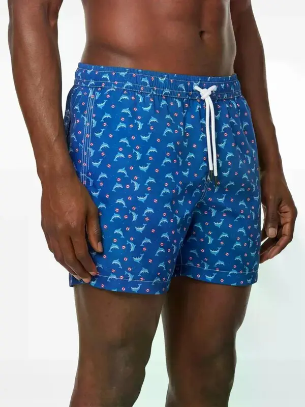Fedeli Dolphin-print Swim Shorts - Blue