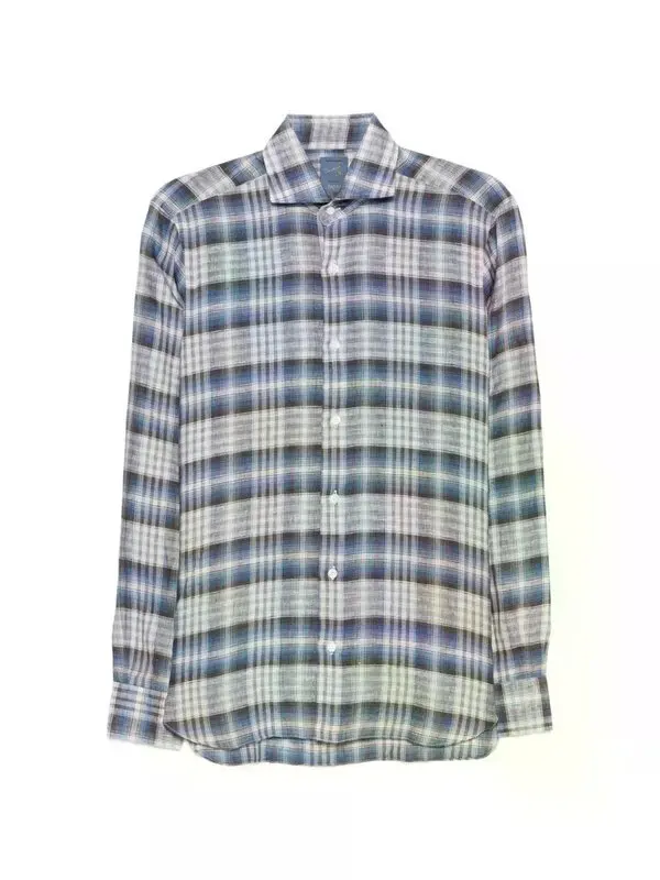 BARBA NAPOLI Check-pattern Long-sleeve Shirt - Blue