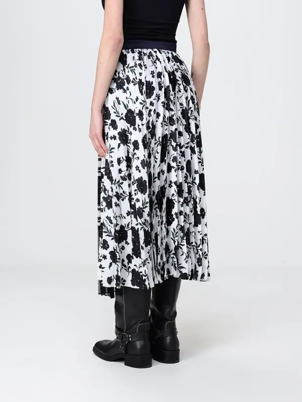 Sacai Pleated Midi Skirt With Floral And Stripe Print - White