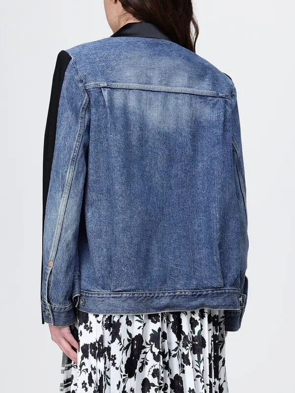 Sacai Double Breasted Jacket With Denim Paneling - Black