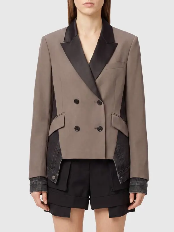 Sacai Double-breasted Wool Blazer With Cotton Inserts