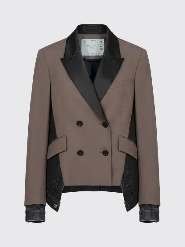 Sacai Double-breasted Wool Blazer With Cotton Inserts