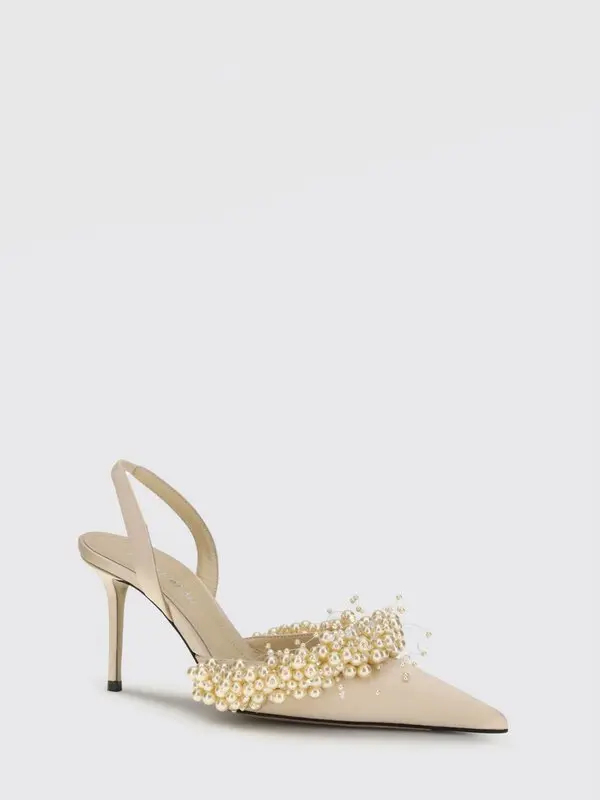 MACH&MACH Mach & Mach Silk Satin Slingback Pumps With Synthetic Pearl Embellishments