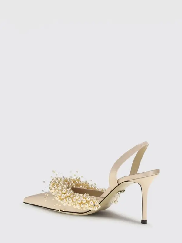 MACH&MACH Mach & Mach Silk Satin Slingback Pumps With Synthetic Pearl Embellishments