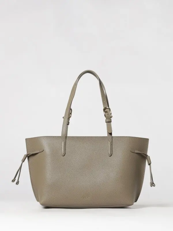 Furla Ava Grained Leather Shoulder Bag With Metal Logo - Dust