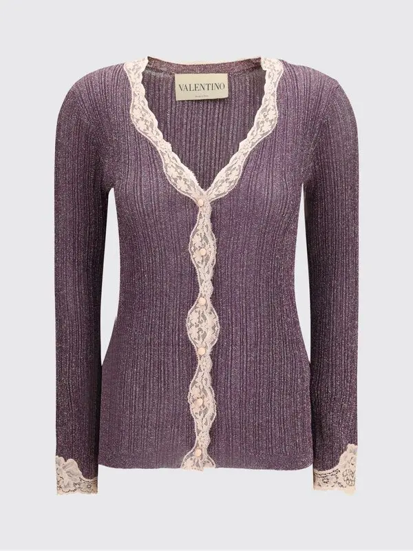 Valentino Garavani Ribbed Knit Lace Trimmed Cardigan