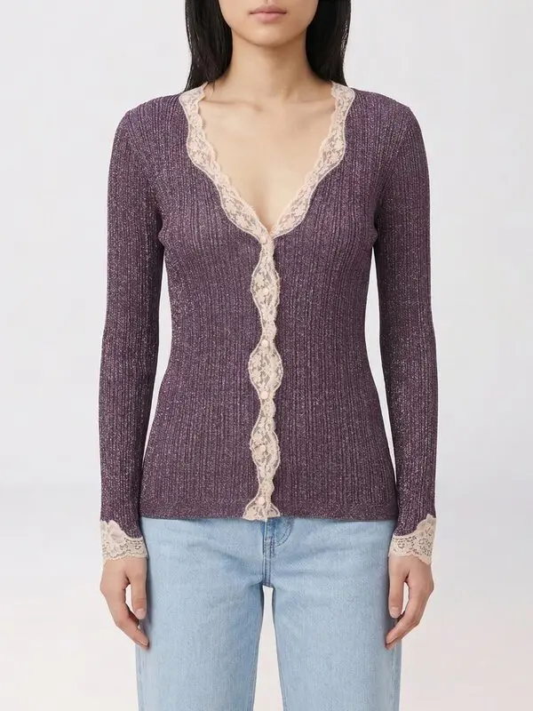 Valentino Garavani Lurex Viscose Knit And Lace Cardigan - Violet