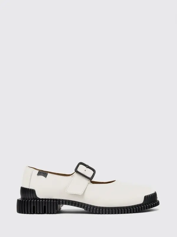 Camper Pix Leather Ballet Flats With Adjustable Strap - White