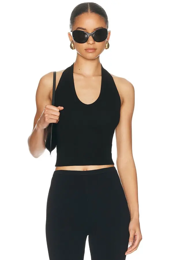 Enza Costa Silk Rib U Neck Halter Top - Black