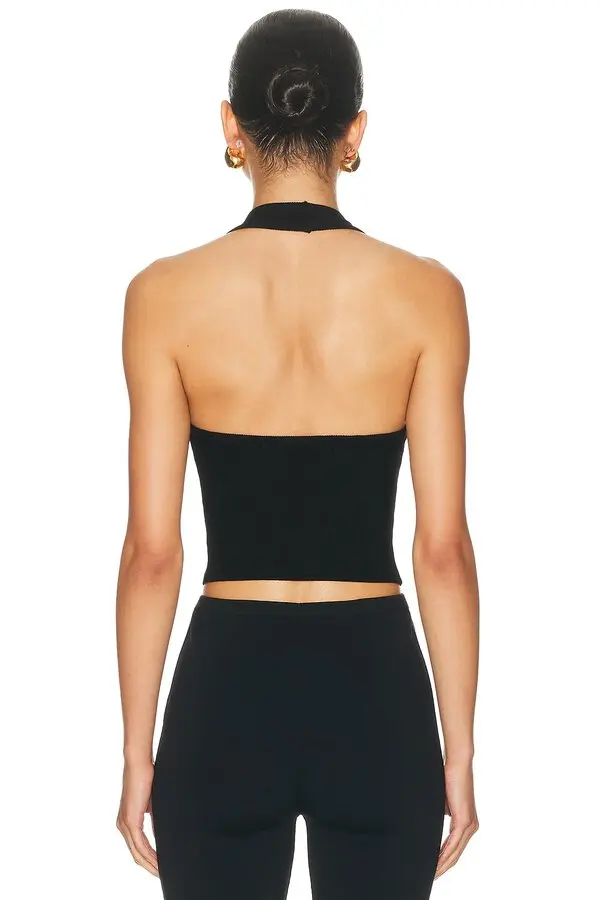 Enza Costa Silk Rib U Neck Halter Top - Black