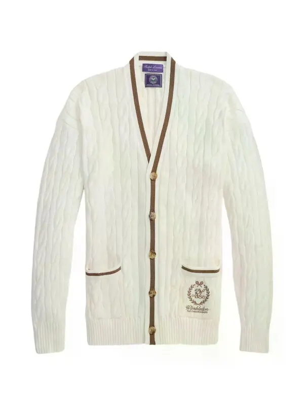 Ralph Lauren Purple Label Cable-knit Cardigan With Embroidered Logo