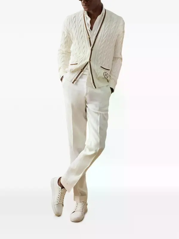 Ralph Lauren Purple Label Cable-knit Cardigan With Embroidered Logo