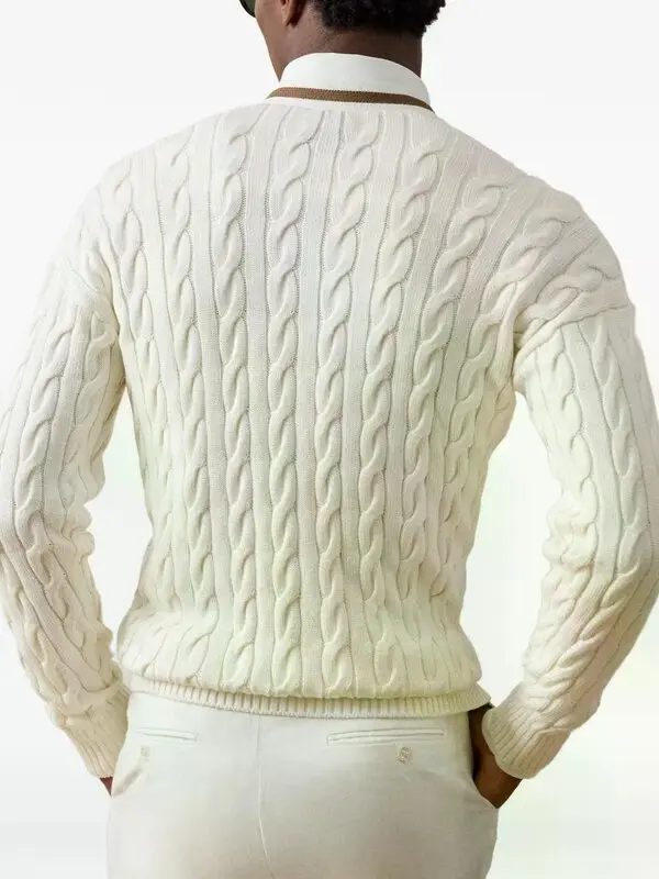 Ralph Lauren Purple Label Cable-knit Cardigan With Embroidered Logo