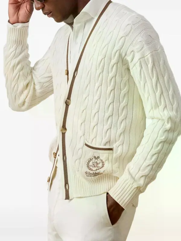 Ralph Lauren Purple Label Cable-knit Cardigan With Embroidered Logo