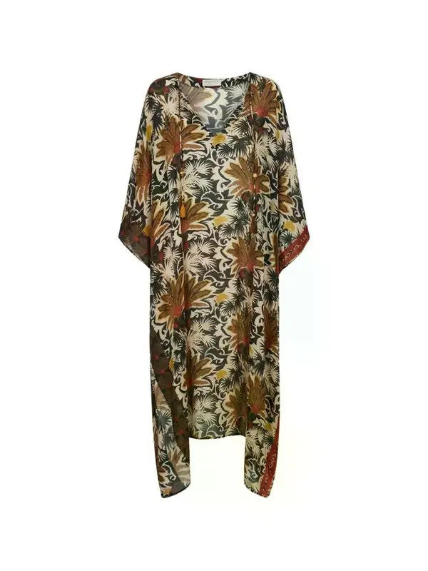 Anjuna Floral-print Drawstring Kaftan - Neutrals