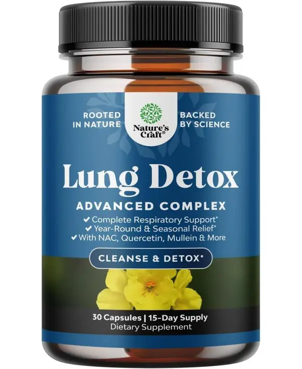 NATURE'S CRAFT Lung Cleanse Capsules | Lung Detox Mullein Leaf Capsules | Respiratory Supplement For Sinus Immunity Breathing Support | 30ct - No Color