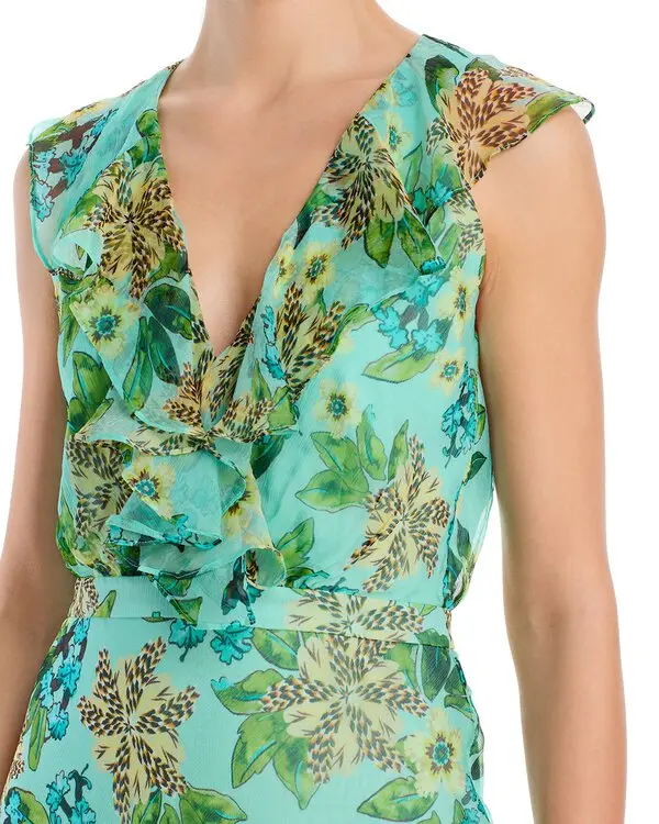 Saloni Rita Silk Maxi Dress With Floral Print - Fiori Mint