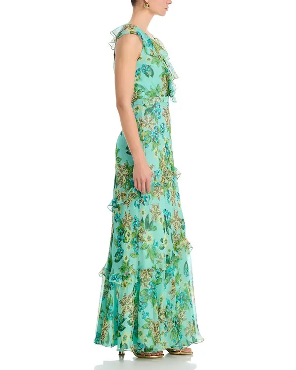 Saloni Rita Silk Maxi Dress With Floral Print - Fiori Mint