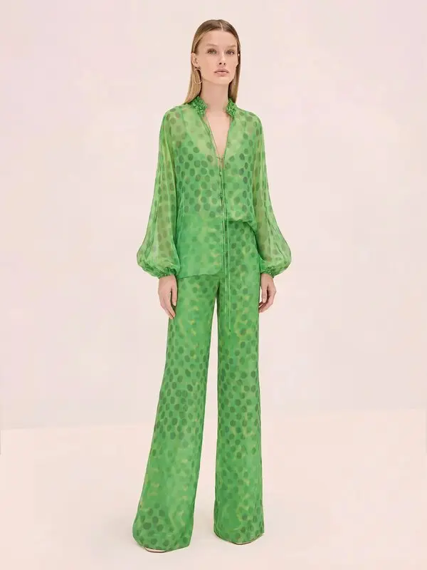 Alexis Onzo Printed Silk Blouse - Emerald Dot