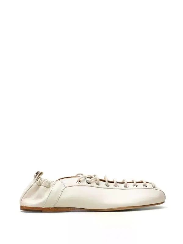 CHUCKIES Beige Leather Lace-up Ballet Flats - Neutrals