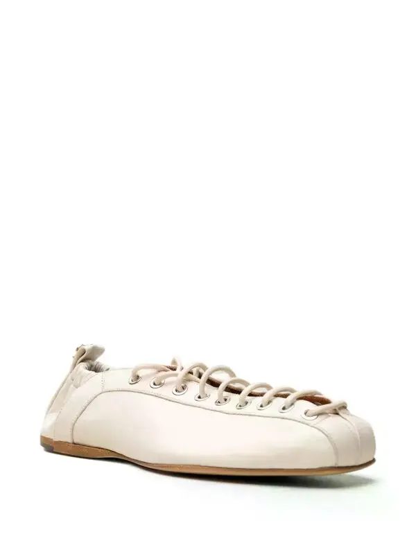 CHUCKIES Beige Leather Lace-up Ballet Flats - Neutrals