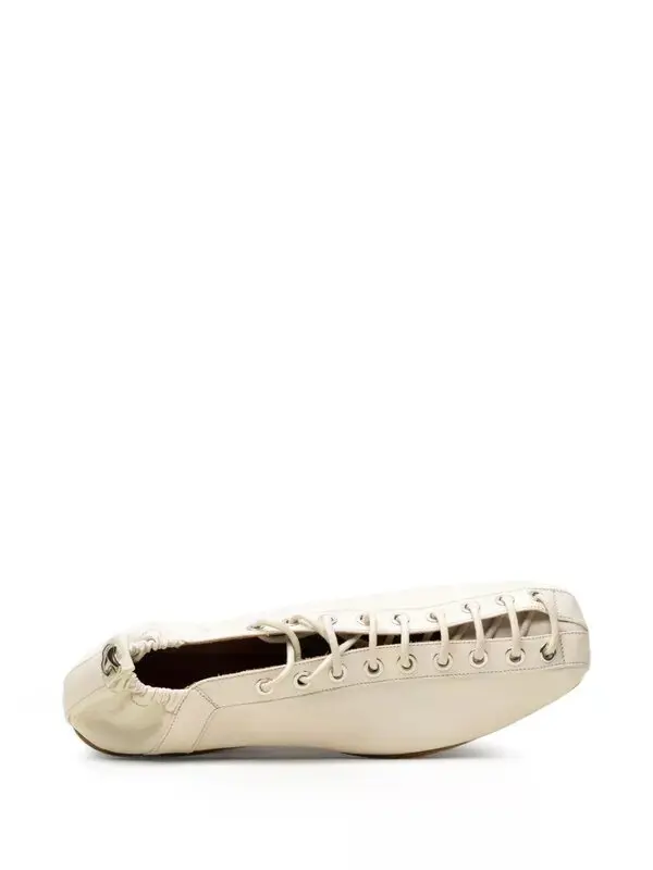 CHUCKIES Beige Leather Lace-up Ballet Flats - Neutrals