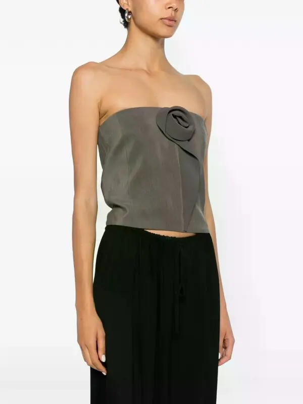 Giorgio Armani Floral-appliqué Strapless Top - Grey