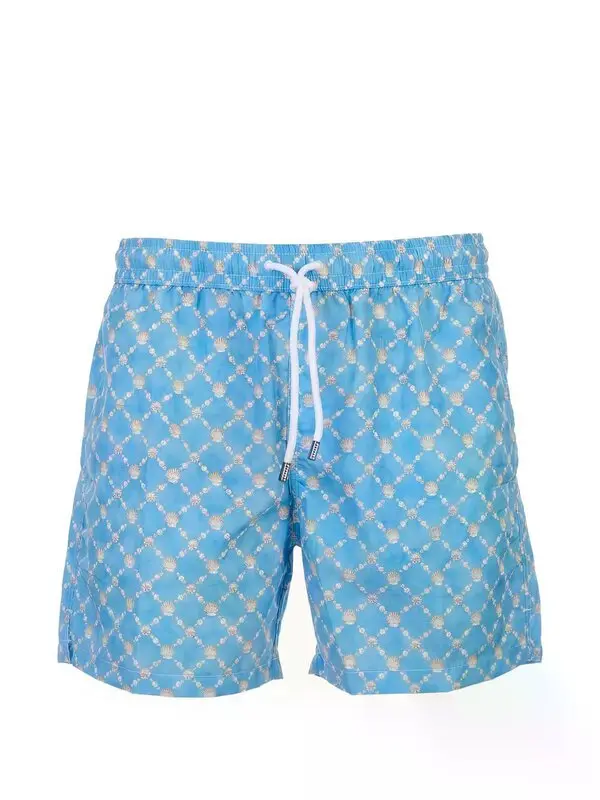 Fedeli Shell-print Swim Shorts - Blue