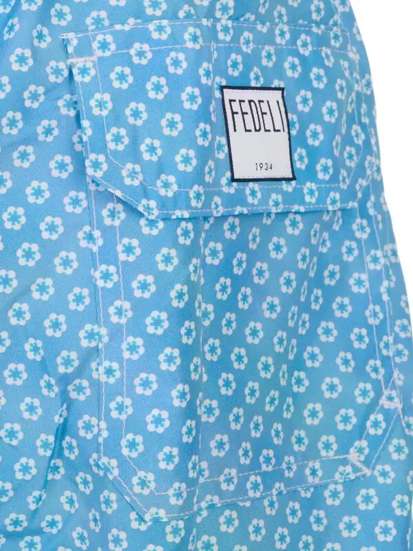 Fedeli Floral-print Swim Shorts - Blue