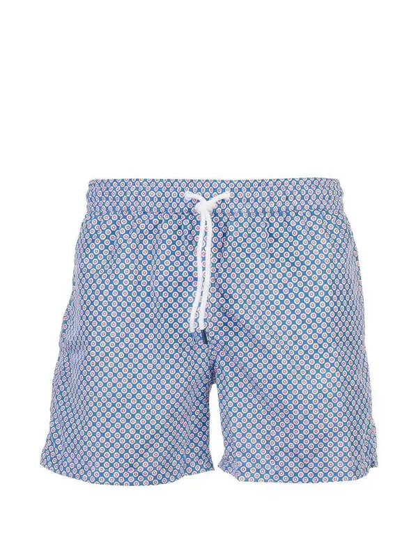 Fedeli Geometric-print Drawstring Swim Shorts - Blue