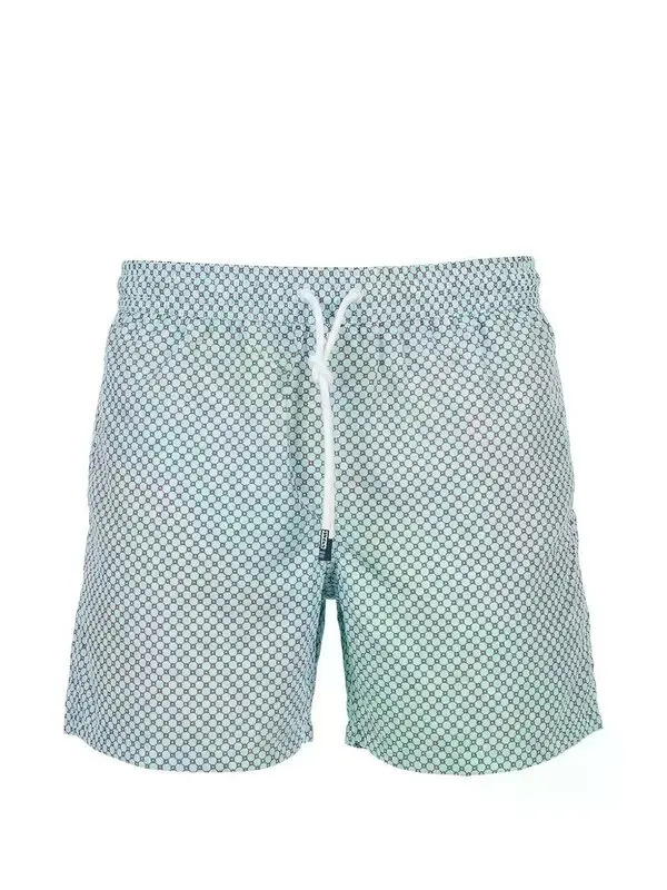 Fedeli Geometric Print Drawstring Swim Shorts - Blue
