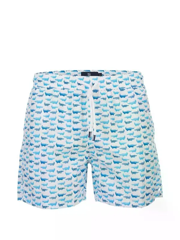 Fedeli Crocodile-print Swim Shorts - White