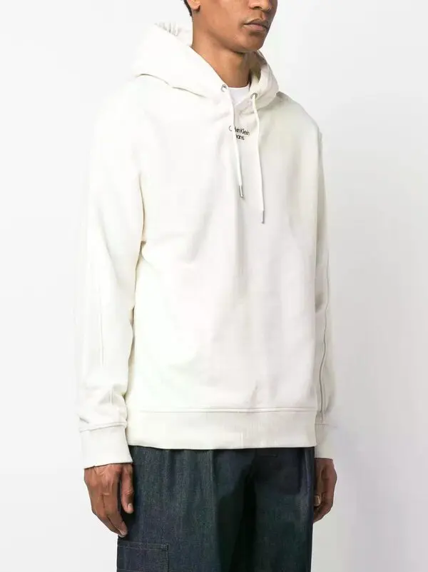 Calvin Klein Stacked Logo Cotton Hoodie - White