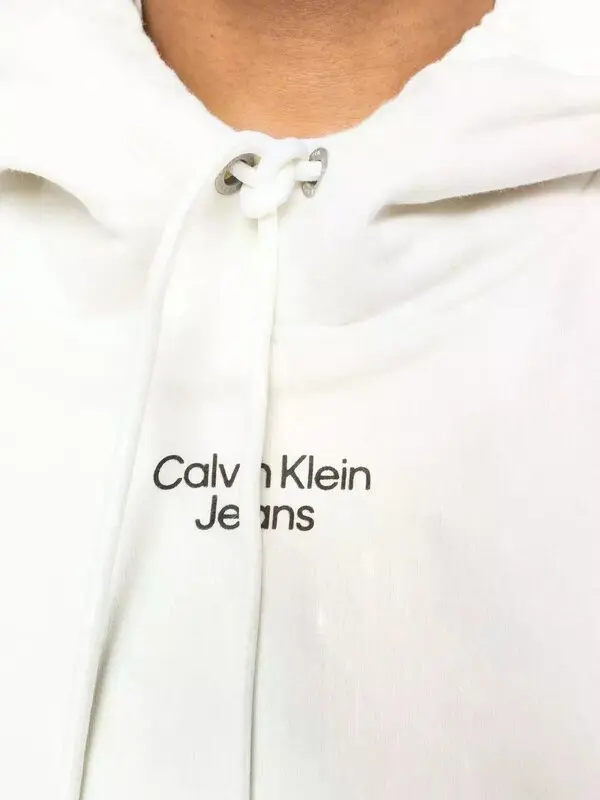 Calvin Klein Stacked Logo Cotton Hoodie - White
