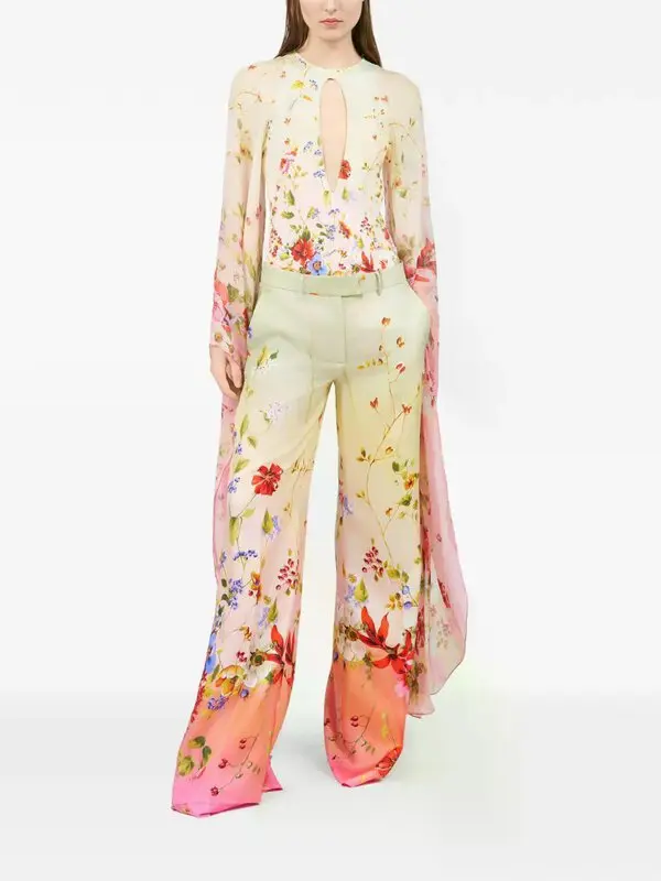 Roberto Cavalli Floral Print Long Sleeve Swimsuit - Neutrals
