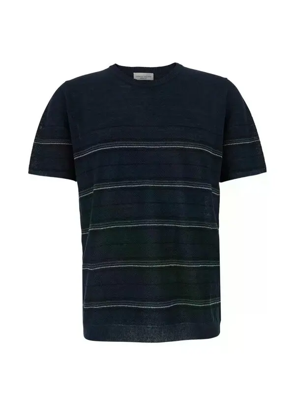 ROBERTO COLLINA Stripe-pattern Waffle-knit T-shirt - Blue