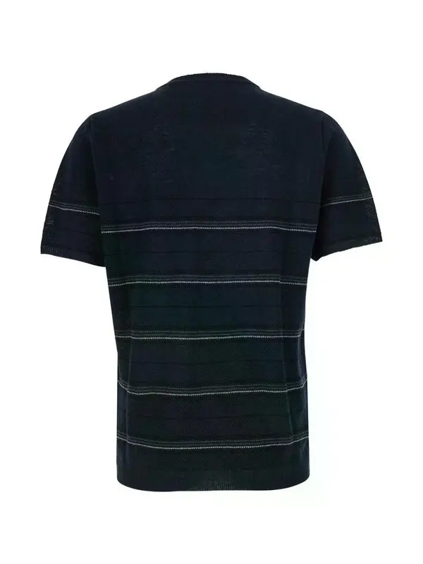 ROBERTO COLLINA Stripe-pattern Waffle-knit T-shirt - Blue