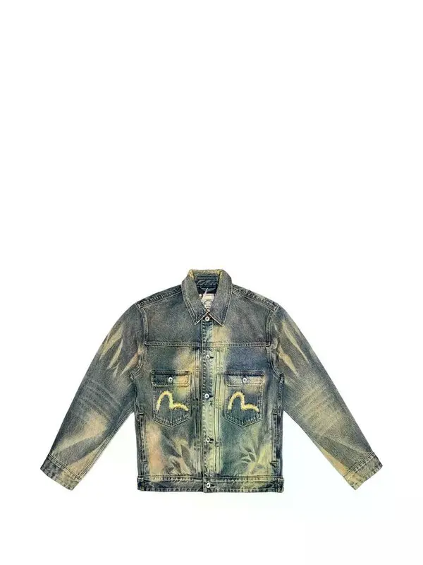 EVISU Abstract-wash Denim Jacket With Seagull Embroidery