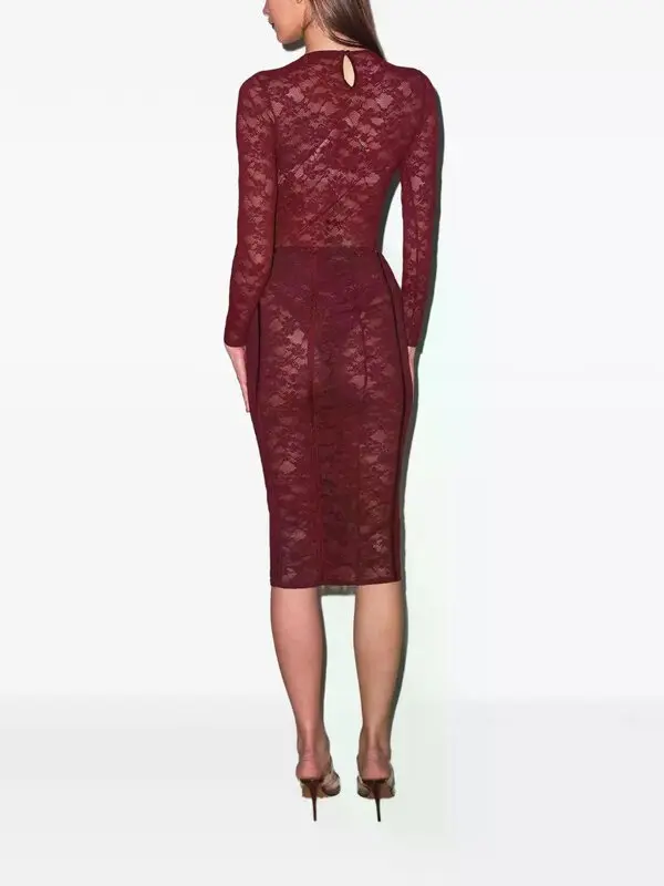 FLEUR DU MAL Floral Lace Long Sleeve Bodysuit - Red