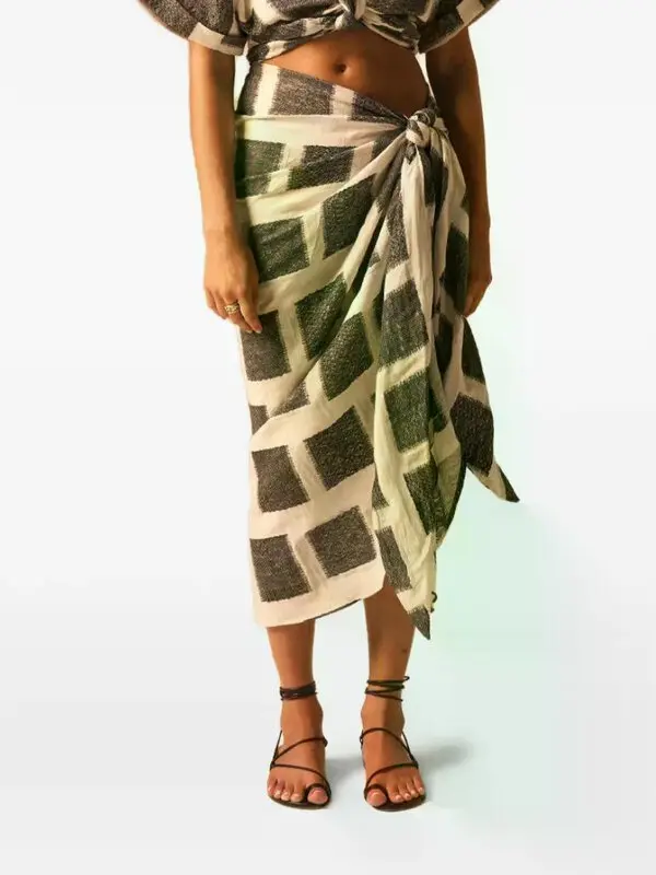 JBQ Pearl Square-print Wrap Midi Skirt - Black