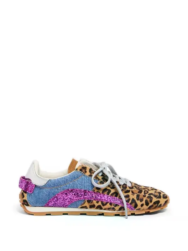 Dsquared2 Wild2 Leopard Print And Denim Lace-up Sneakers - Neutrals