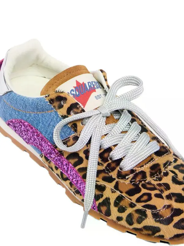 Dsquared2 Wild2 Leopard Print And Denim Lace-up Sneakers - Neutrals