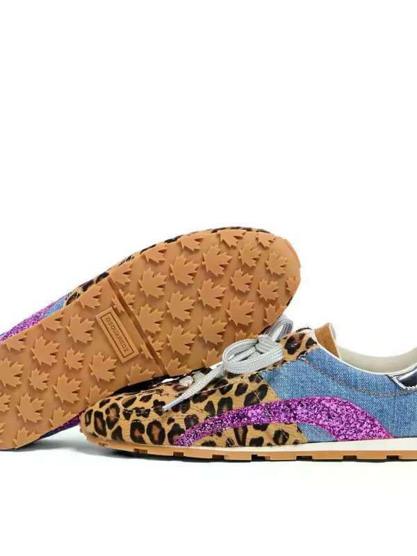 Dsquared2 Wild2 Leopard Print And Denim Lace-up Sneakers - Neutrals