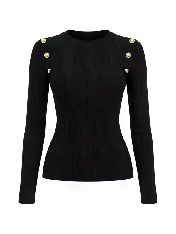 Guess Ribbed Knit Button-detail Sweater - Black