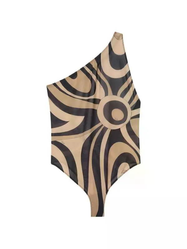 Emilio Pucci Marmo-print One-shoulder Swimsuit - Neutrals