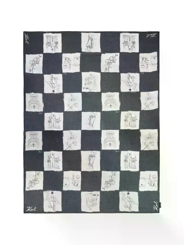 Karl Lagerfeld Sketch Checkerboard Scarf - Black