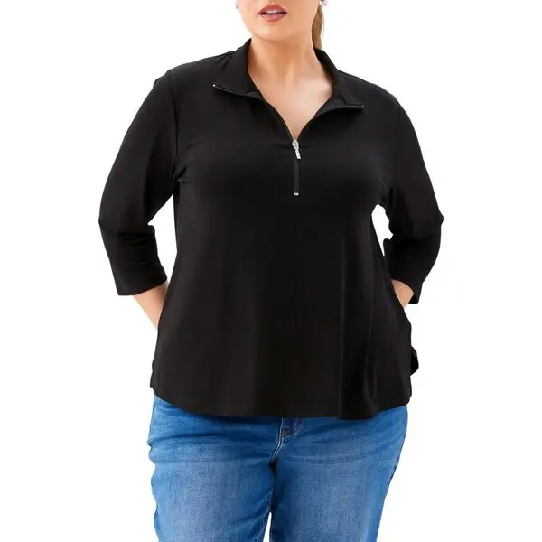 Karen Kane Half Zip Travel Jersey Top - Black