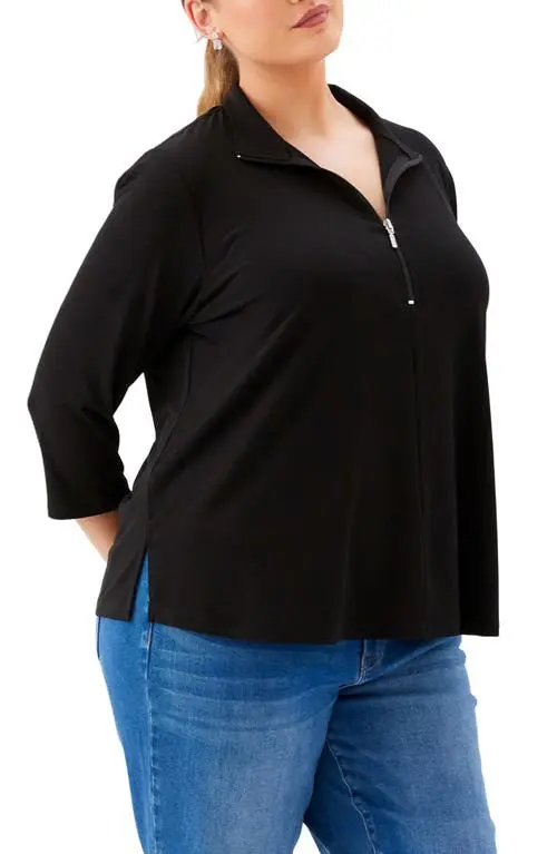Karen Kane Half Zip Travel Jersey Top - Black