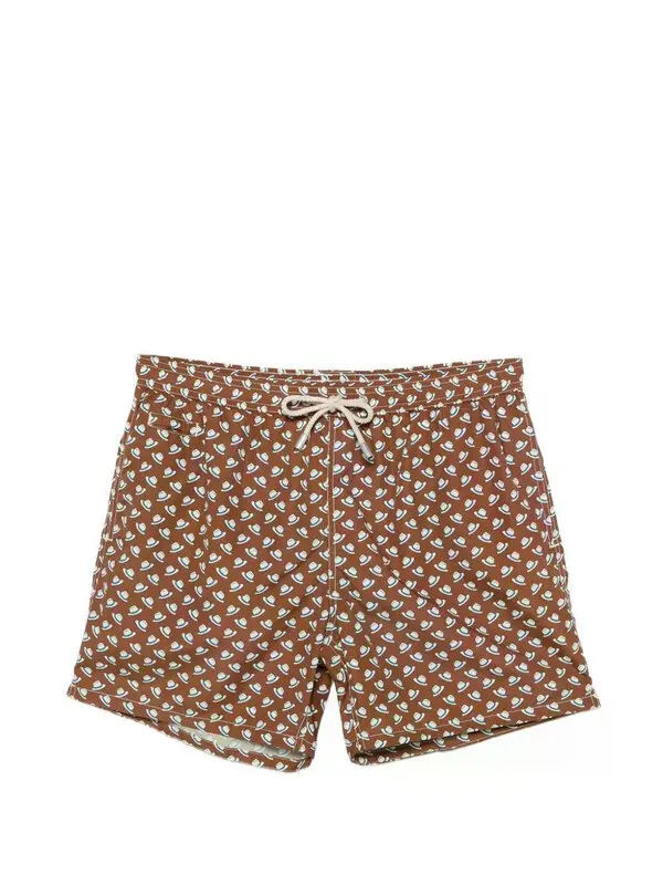 MC2 SAINT BARTH Hat-print Swim Short - Brown